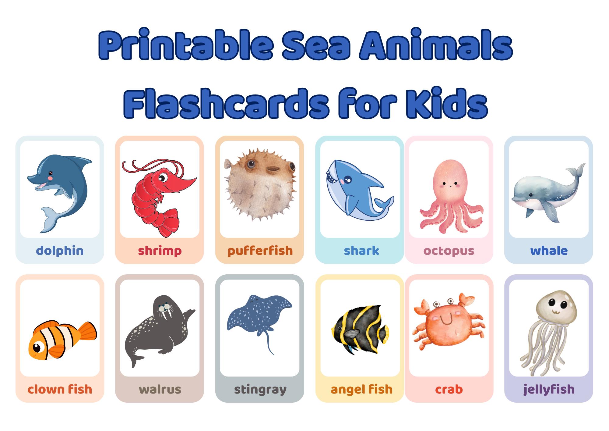Printable Sea Animals Flashcards for Kids, Ocean Creature Learning ...