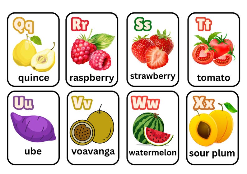 ABC Fruits & Vegetables Flashcards: Printable Alphabet Learning (A-Z ...