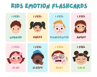 Kids Emotion Flashcards, Printable Feelings Cards for Children, Social ...