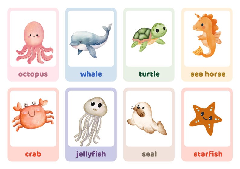 Printable Sea Animals Flashcards for Kids, Ocean Creature Learning ...