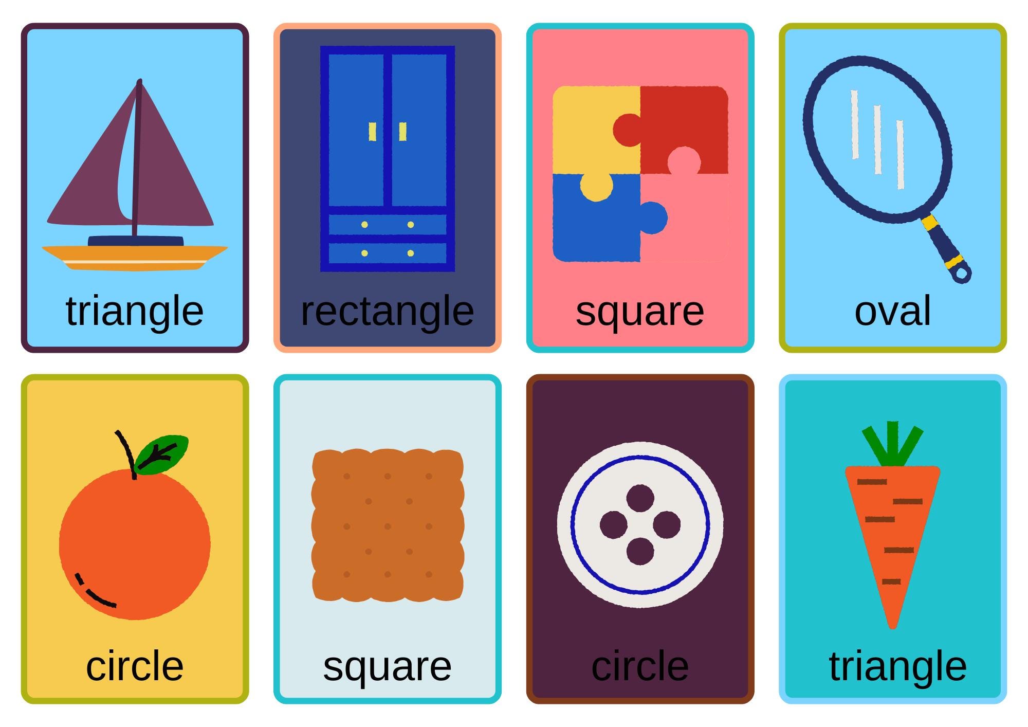 Colorful Shapes Flashcards for Kids – Circle, Square, Triangle, Oval ...
