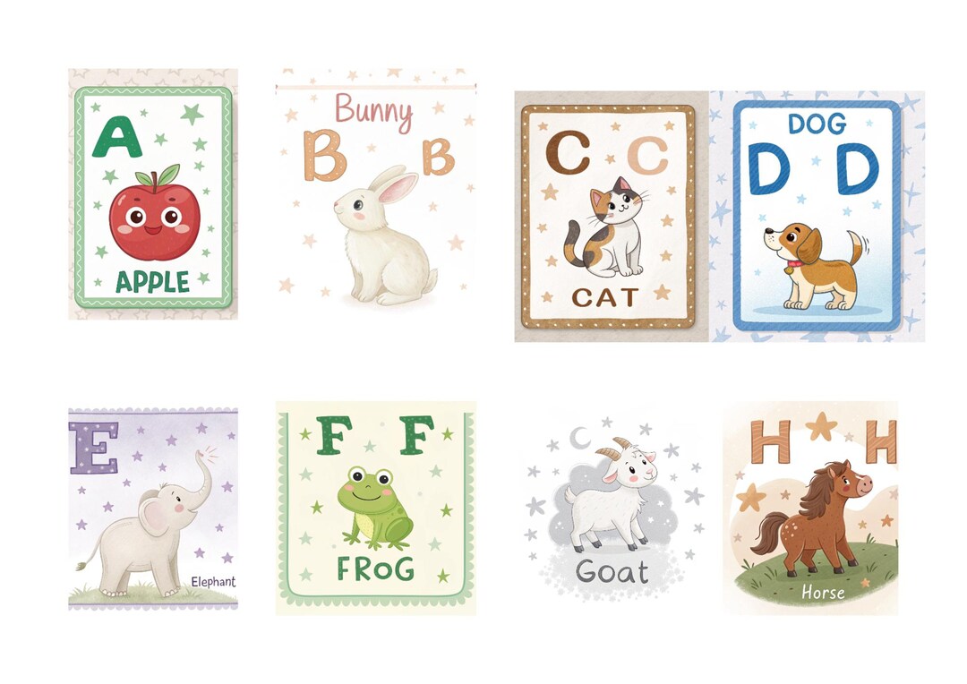 Flashcards for Kids | Cute Alphabet Learning Cards A to J | ABC ...