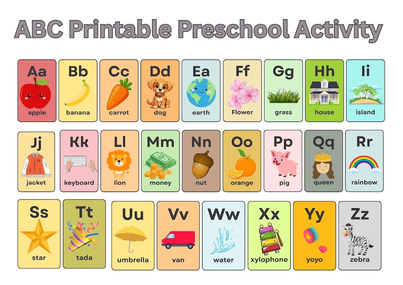 Colorful Alphabet Flashcards A–Z – Educational Learning Cards for Kids ...