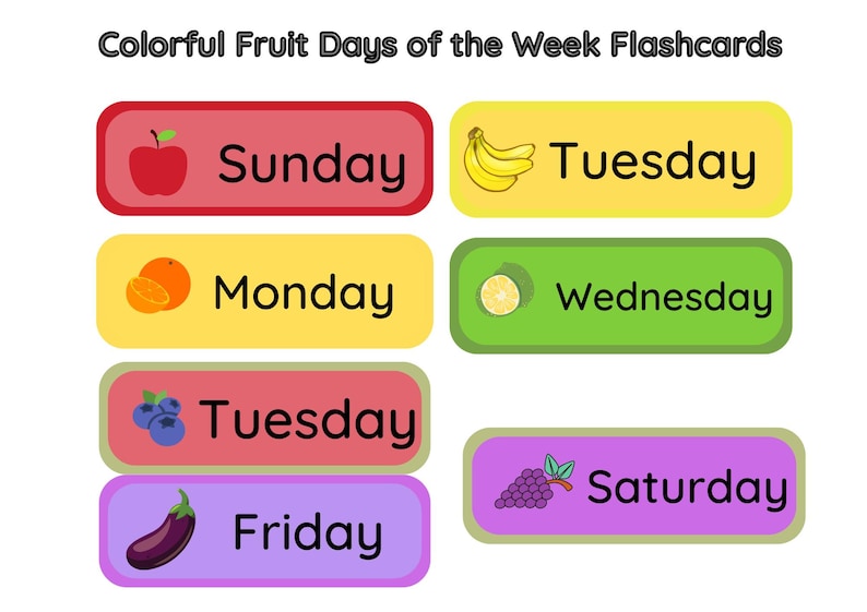 Fruit Days of the Week Flashcards: Printable Learning Cards (PDF ...