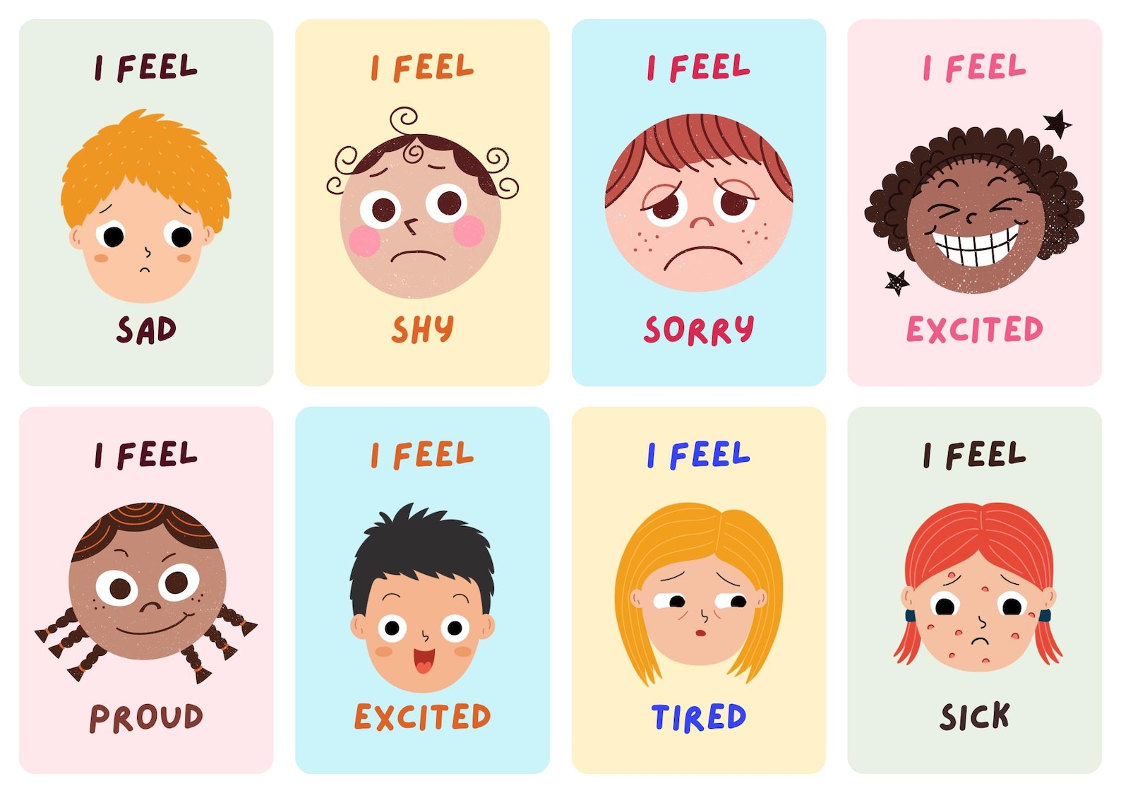 Kids Emotion Flashcards, Printable Feelings Cards for Children, Social ...