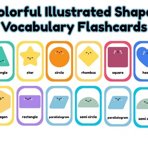 Colorful Illustrated Shapes Vocabulary Flashcards, Preschool and ...