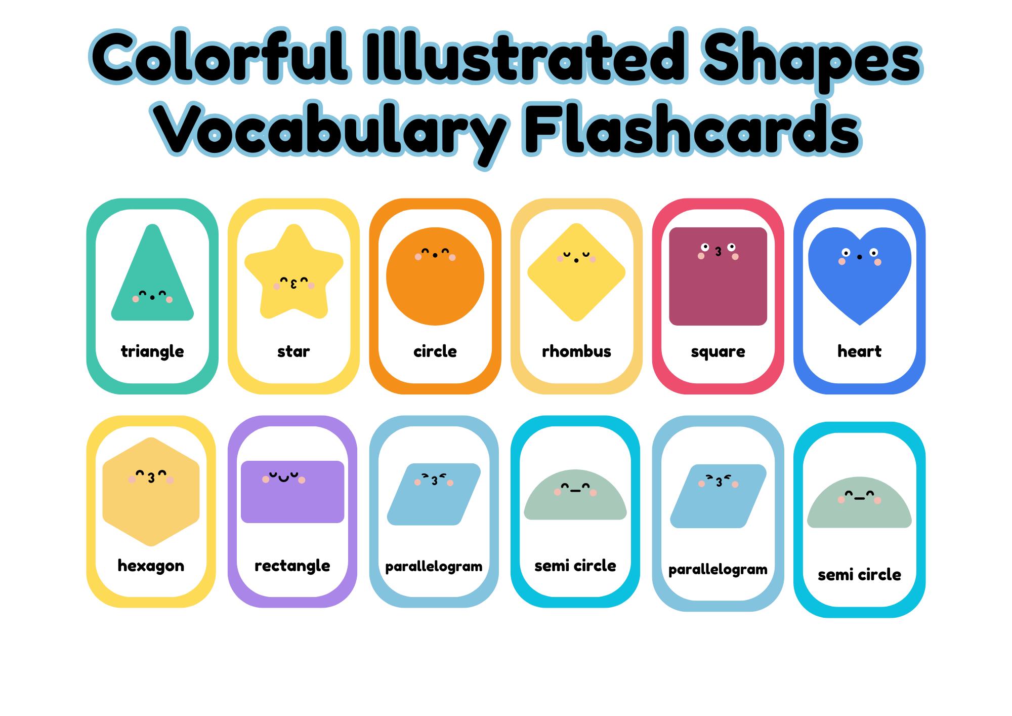 Colorful Illustrated Shapes Vocabulary Flashcards, Preschool and ...