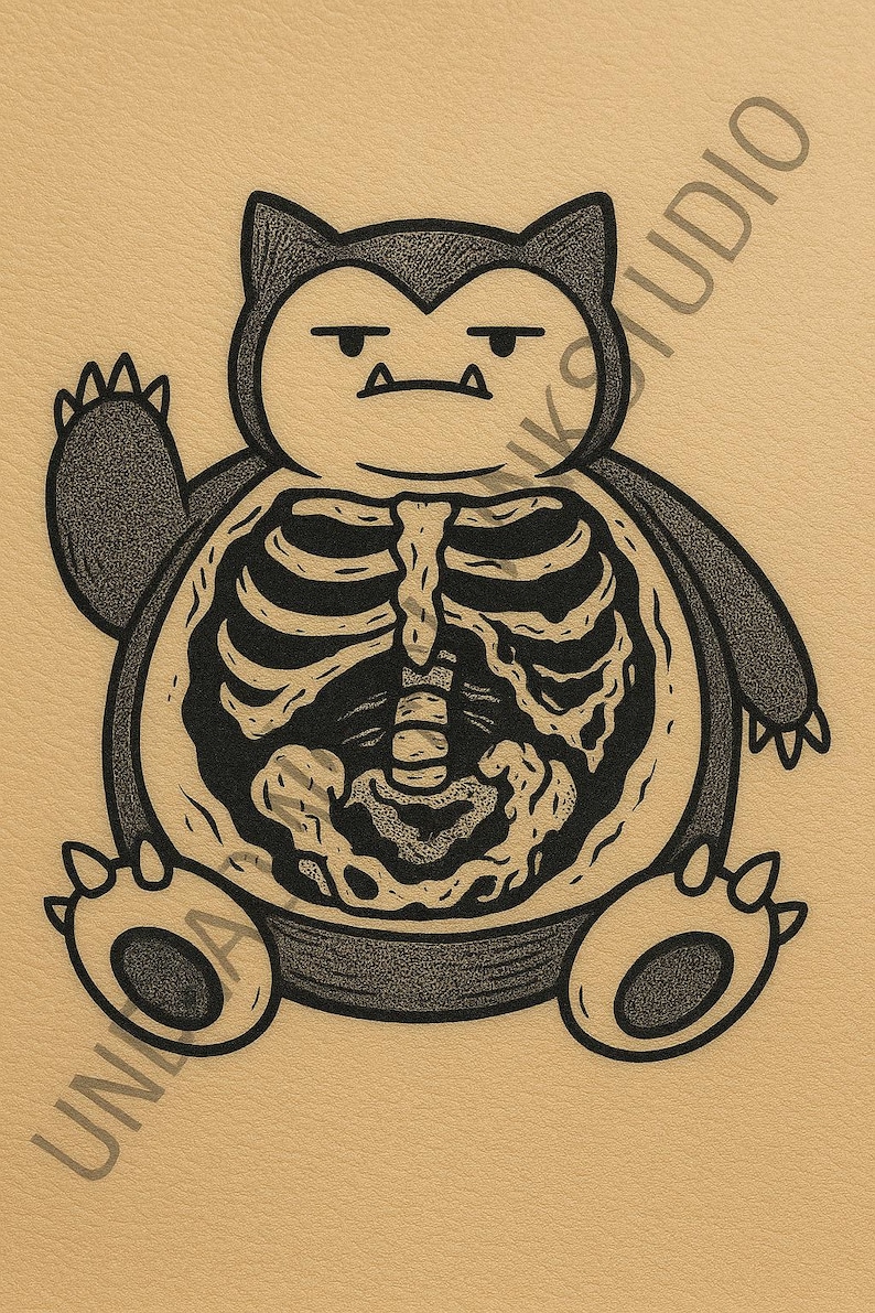 Snorlax Tattoo Stencil – X-ray Zombie Pokémon Flash Sheet – Digital ...