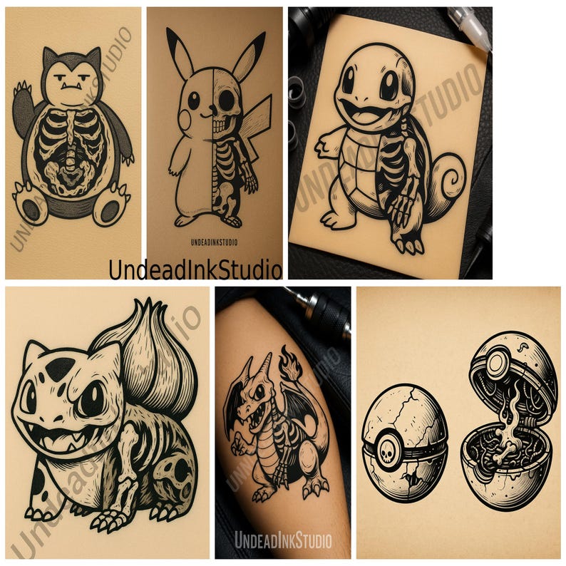Pokémon-inspired Tattoo Linework Sheets | Undead Practice Flash Pack| 6 ...