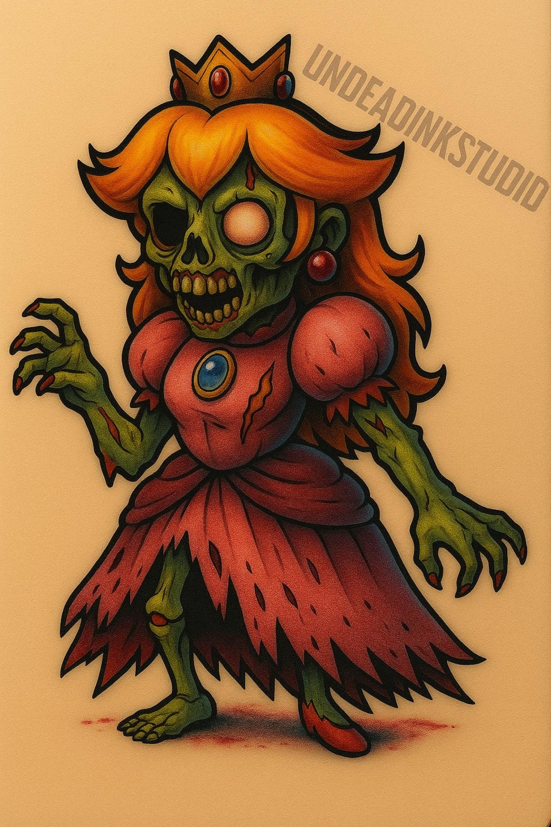Zombie Princess Peach Tattoo Stencil Undead Mario Flash Sheet Etsy