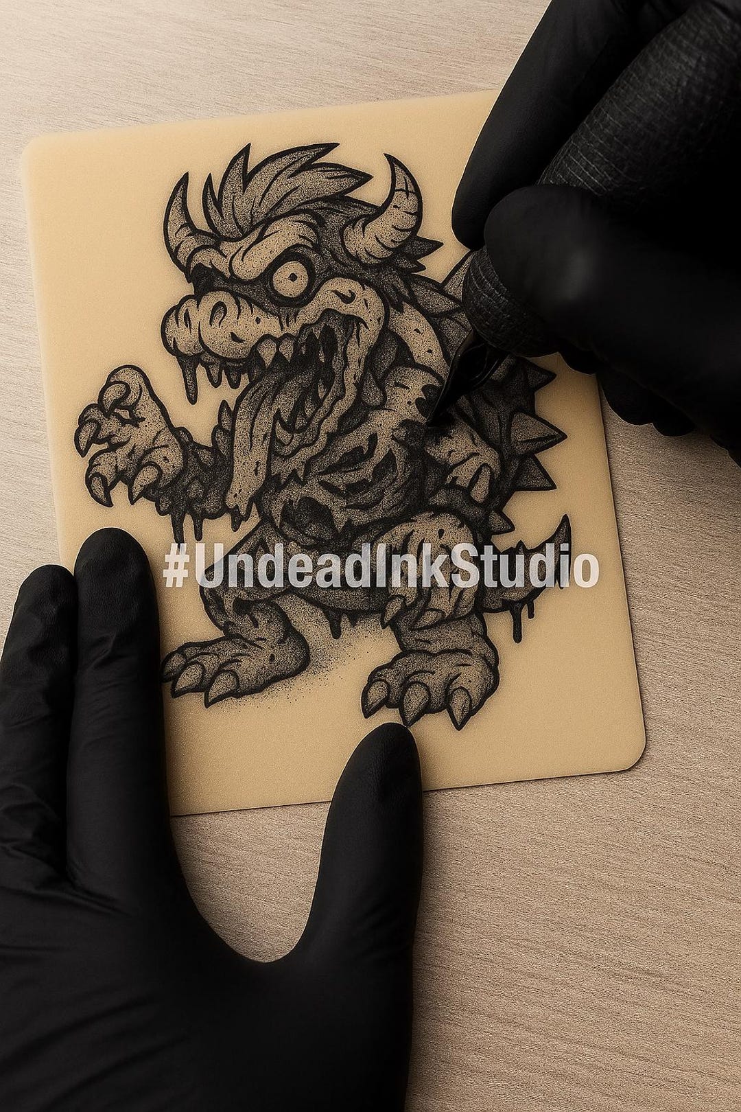 Zombie Bowser Tattoo Stencil – Printable Flash Sheet | Mario Inspired ...