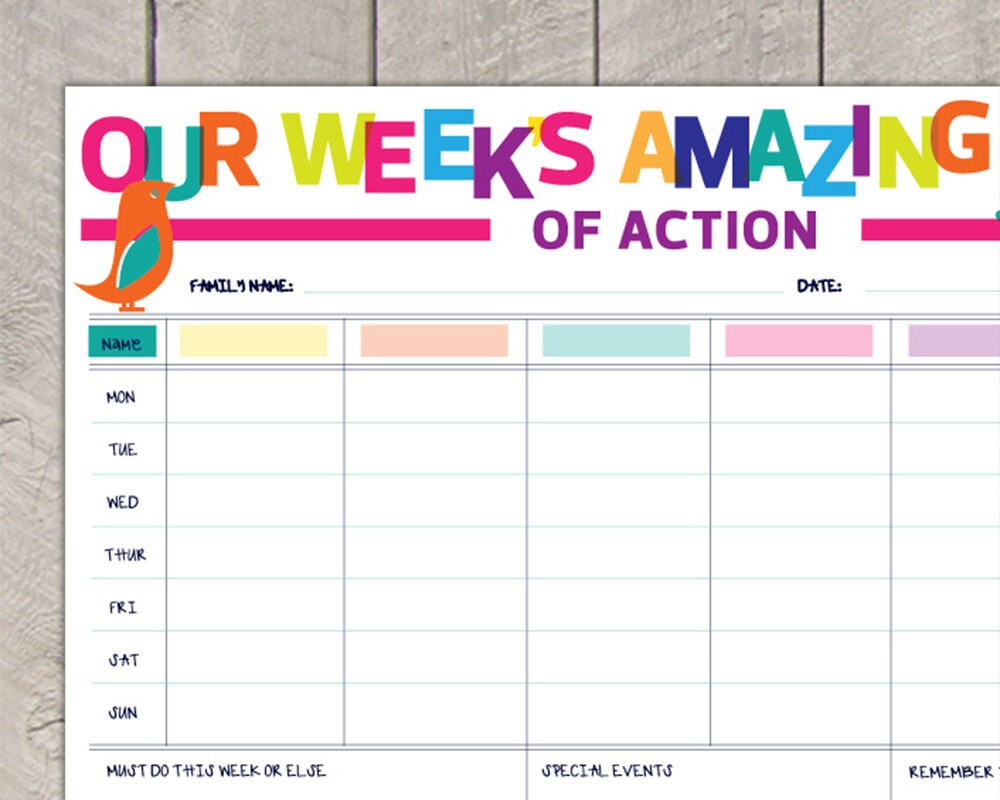 Printable Family Planner DIY Organiser Rainbow Nature Illustrations ...