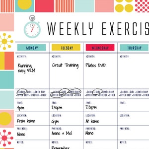 Printable Fitness Organiser, Gym Diary, Weekly Exercise Planner ...