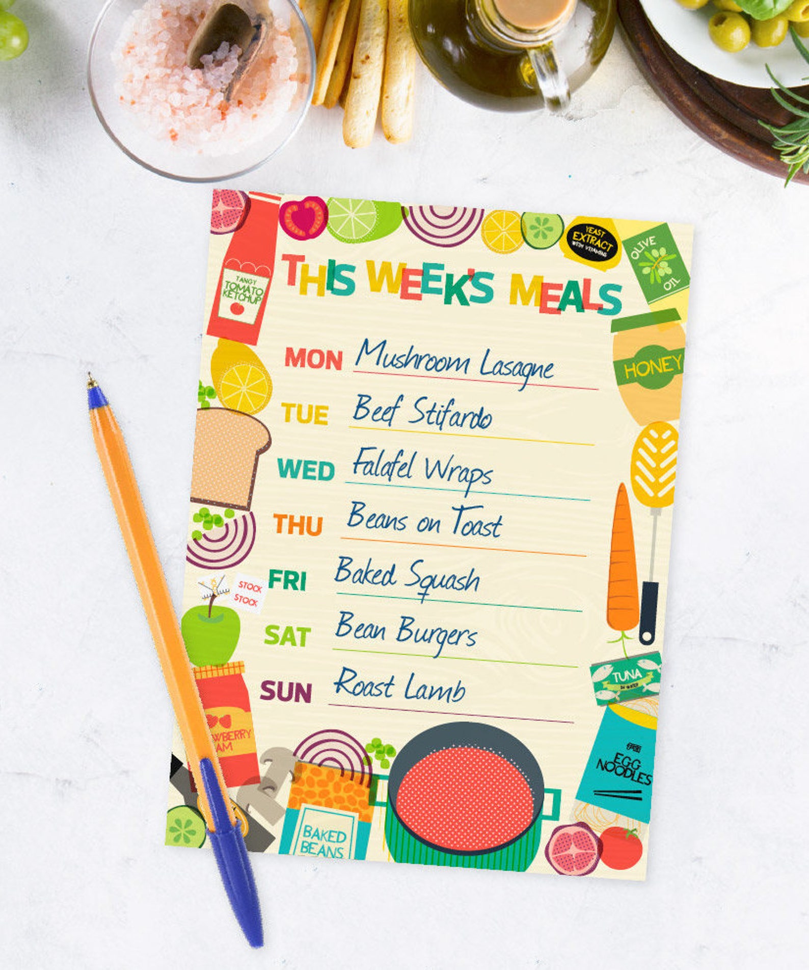 Printable Menu Weekly Food Planner Food Cooking Illustrations - Etsy