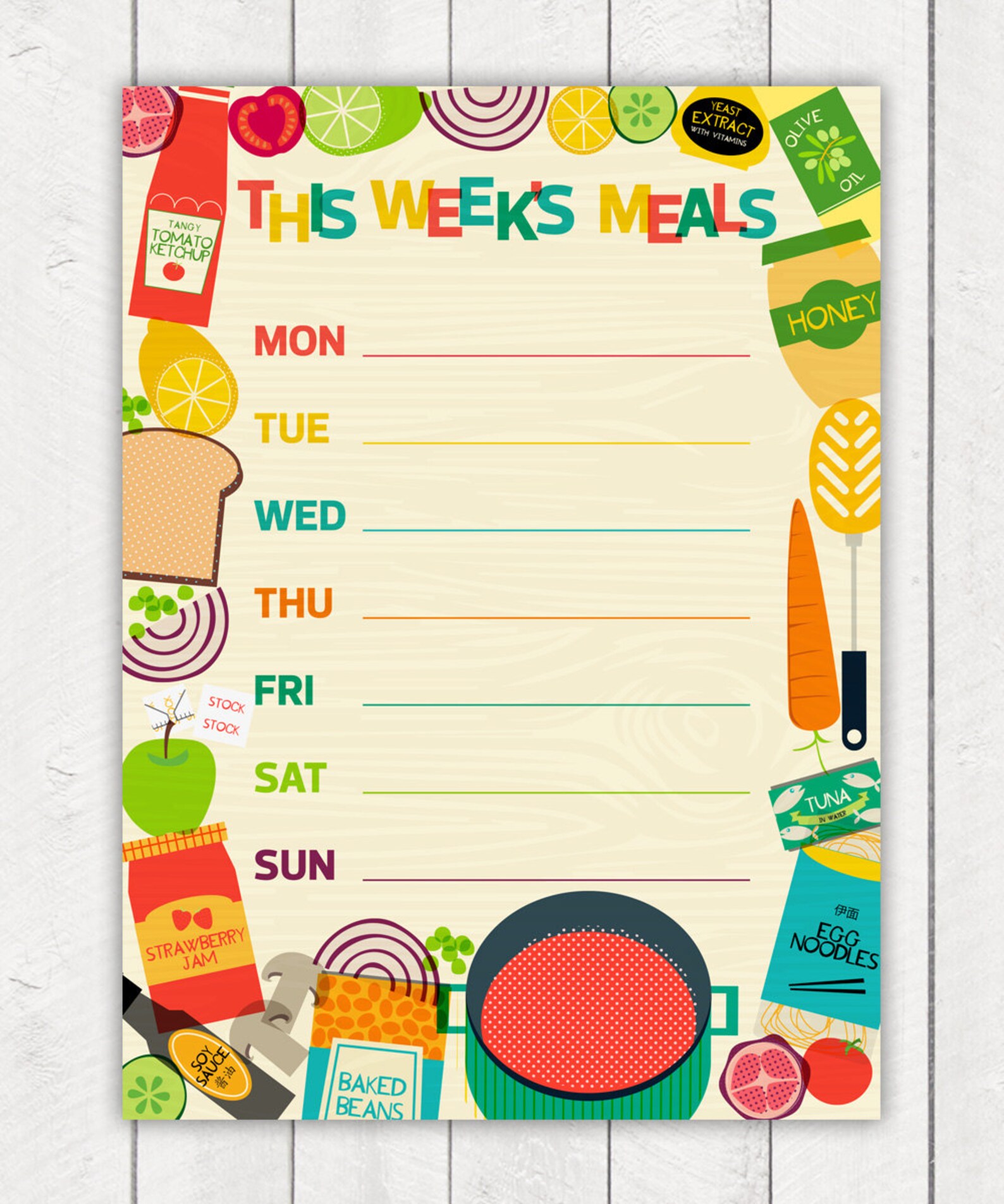Printable Menu Weekly Food Planner Food Cooking Illustrations - Etsy
