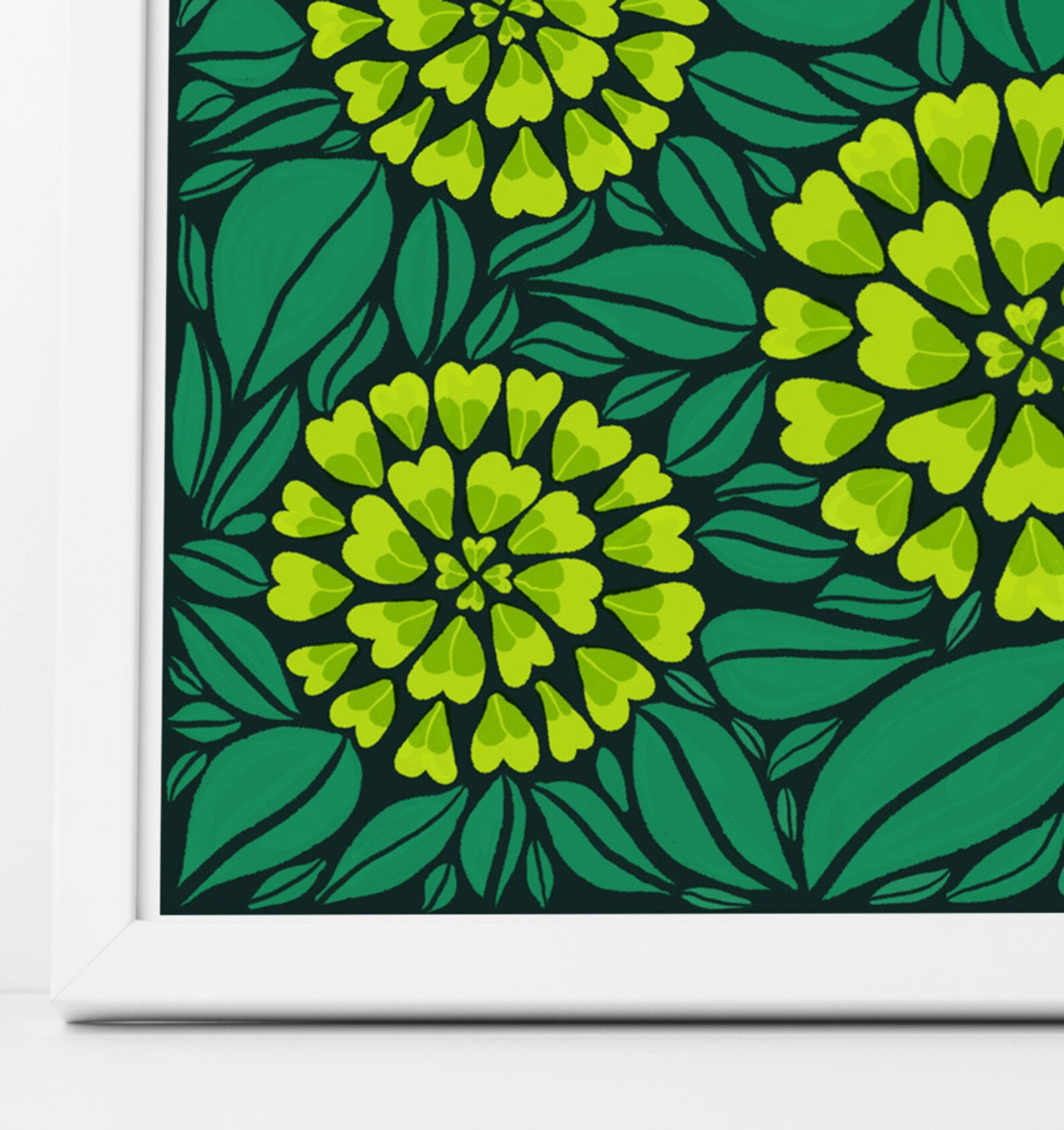 Green Floral Print Illustration Wall Art - Etsy