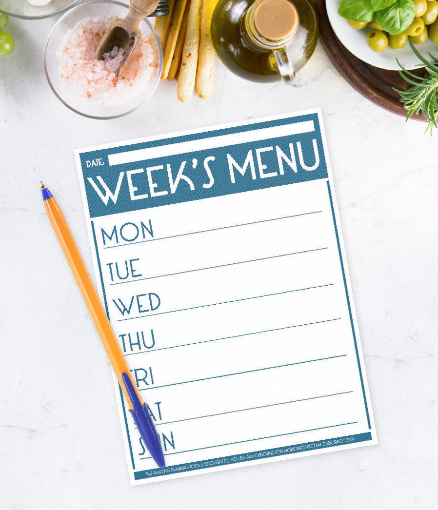 Printable Menu Planner Weekly Food Family Organizer Chart - Etsy