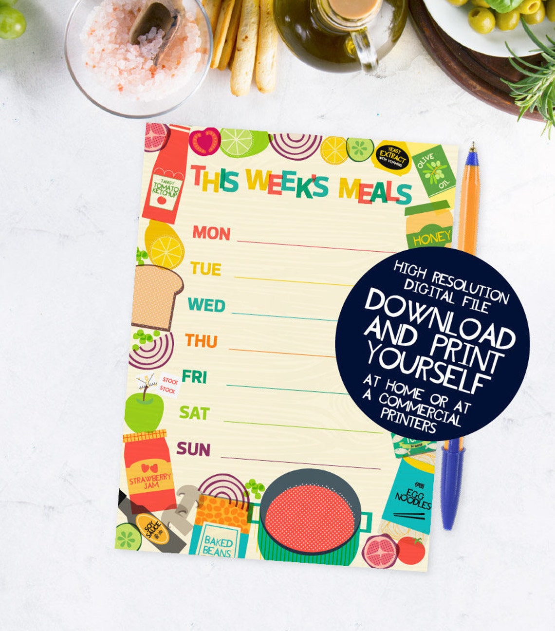 Printable Menu Weekly Food Planner Food Cooking Illustrations - Etsy