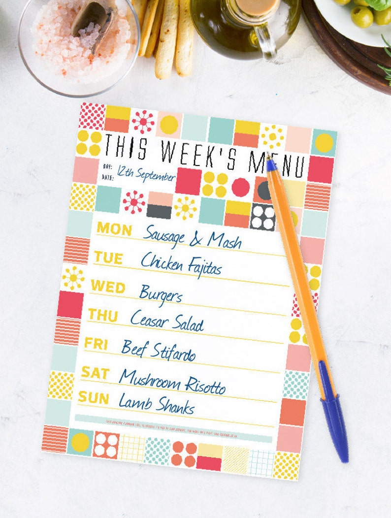 Printable Menu Planner Weekly Food Organizer Mid Century Grid - Etsy