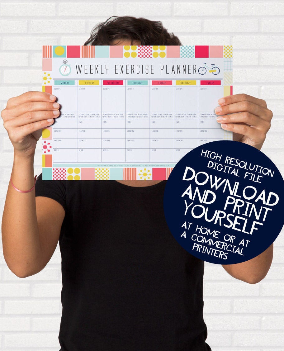 Printable Fitness Organiser, Gym Diary, Weekly Exercise Planner ...