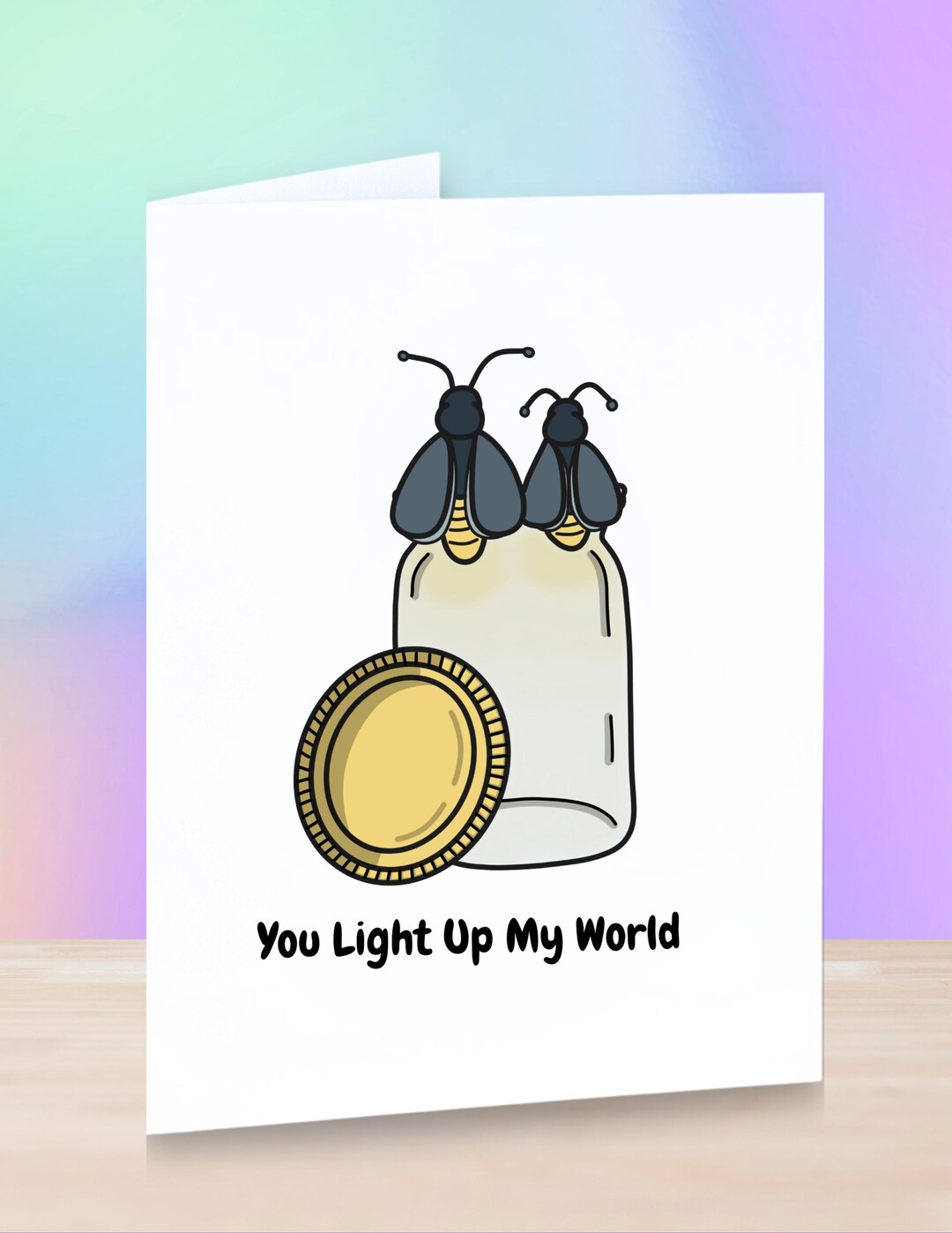 Romantic Hand-drawn Firefly Greeting Card for Couples, Anniversaries ...