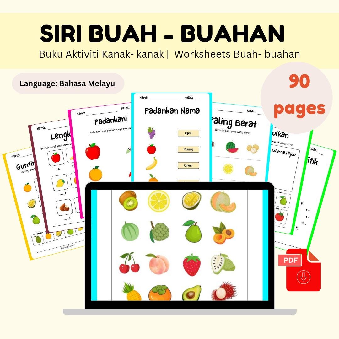 Malay Language Fruits Learning Pack: Matching, Shadows, Sentences (PDF ...