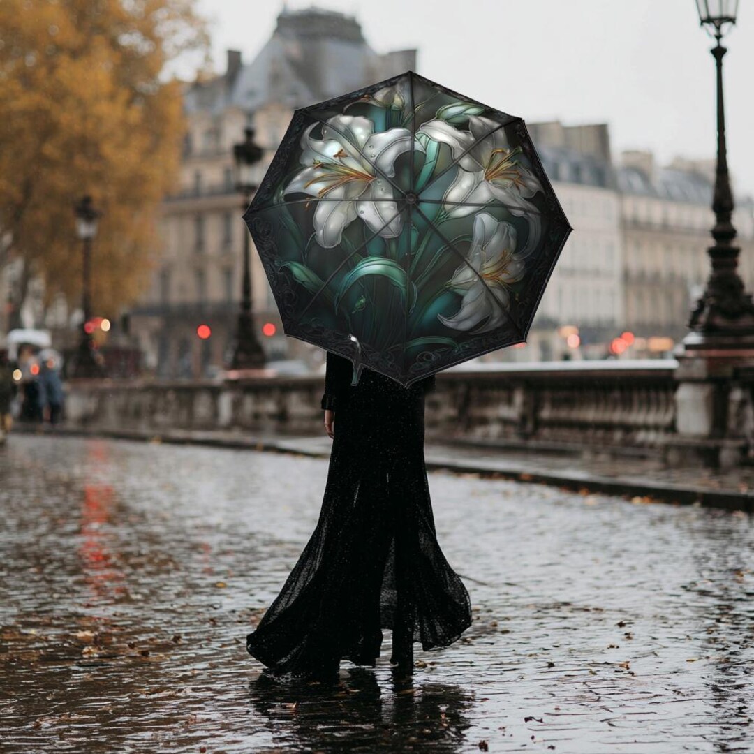 White Lily Gothic Umbrella: Art Nouveau Floral Rain Parasol 48" - Etsy
