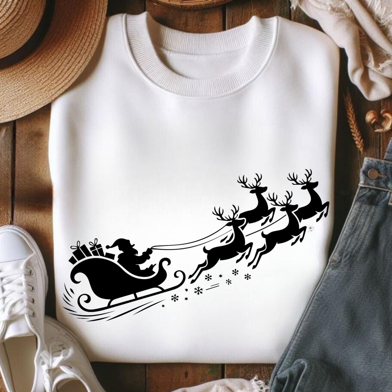 Flying Santa Sleigh SVG Bundle, Reindeer Clipart, Christmas Cut Files ...