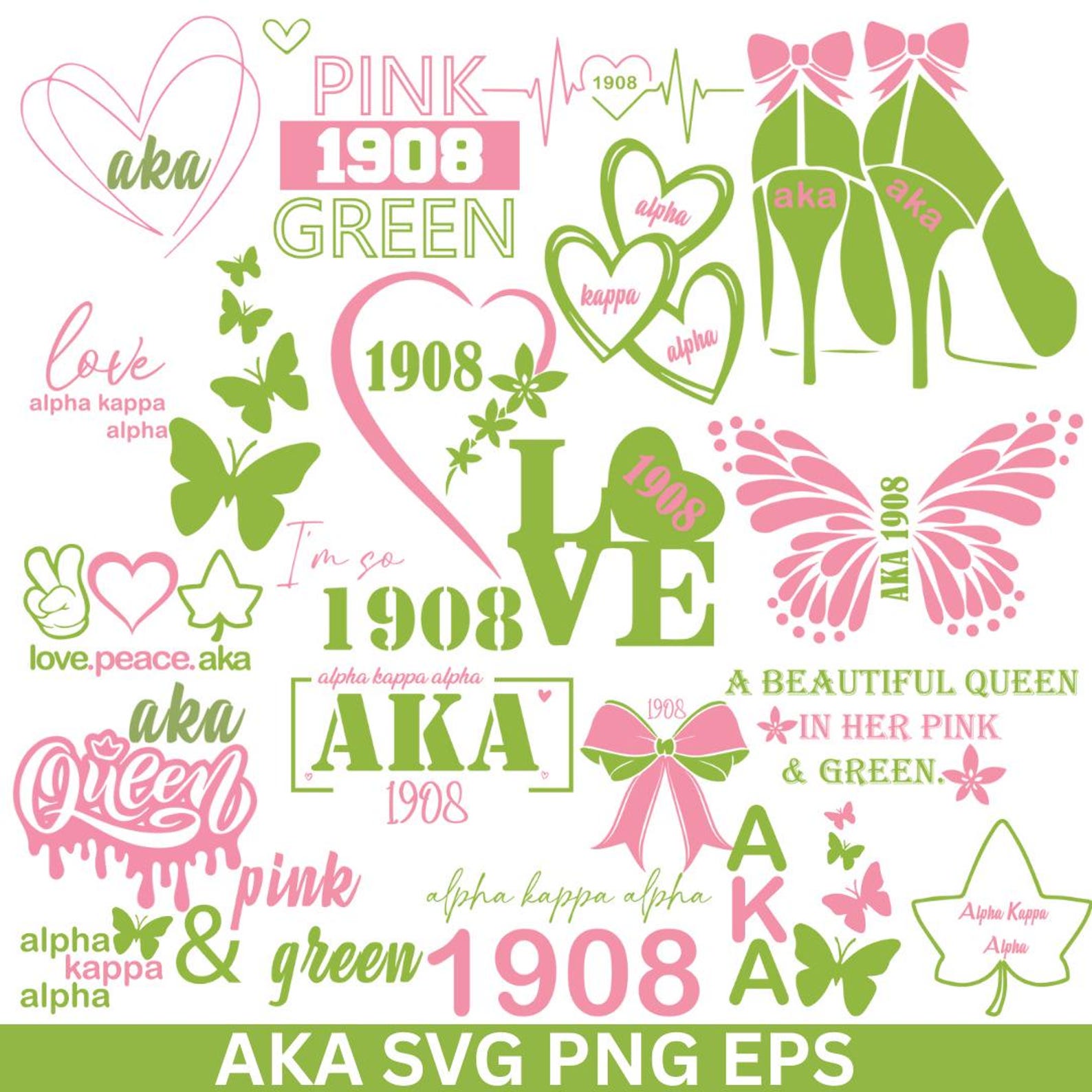 Alpha Kappa Alpha SVG Bundle: AKA Sorority, Pink & Green Greek Letters ...