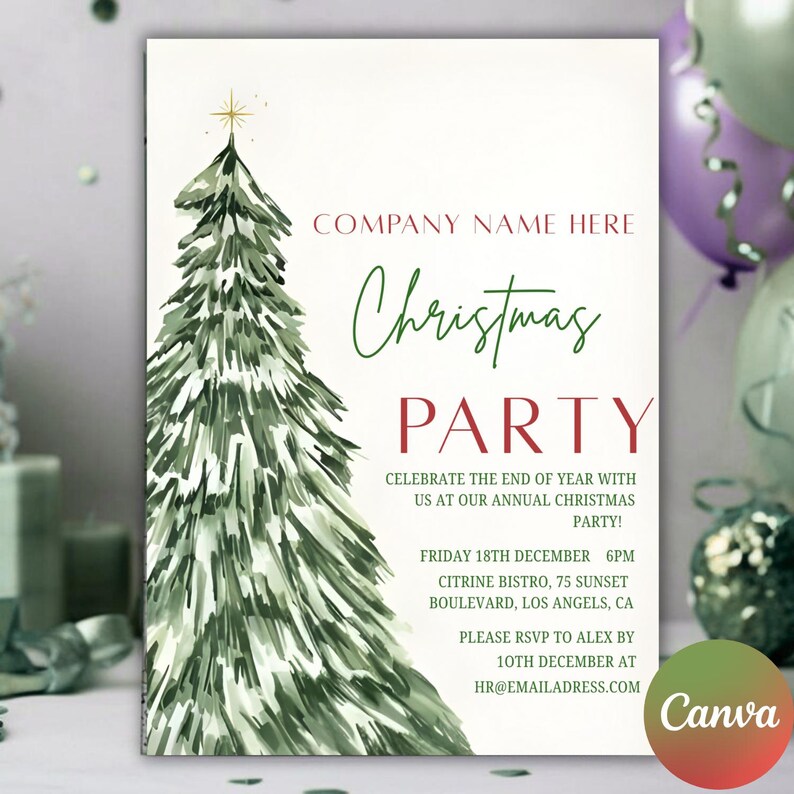 Editable Corporate Christmas Party Invitation, Staff Holiday Invite ...