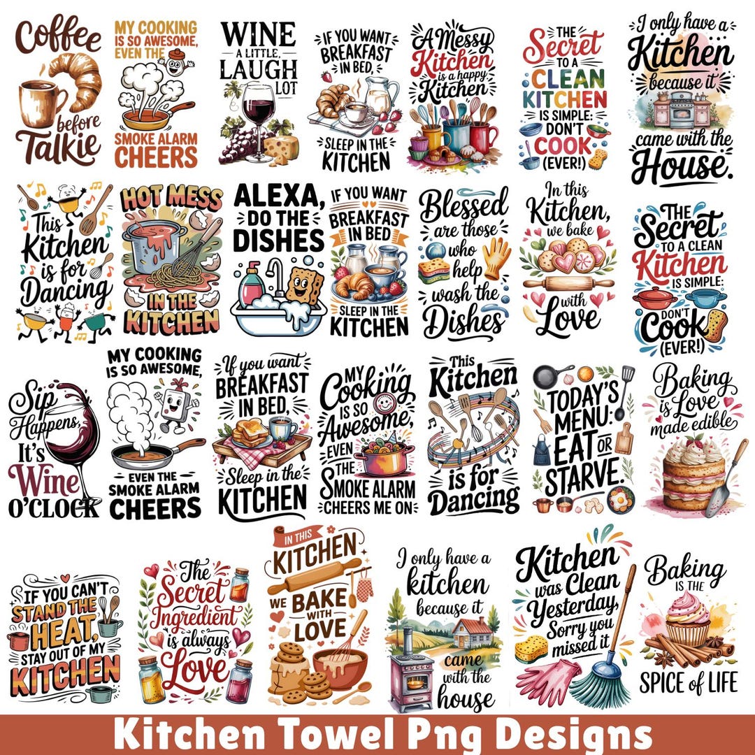 Funny Kitchen Quotes SVG Bundle, Baking Towel Designs (digital Download ...