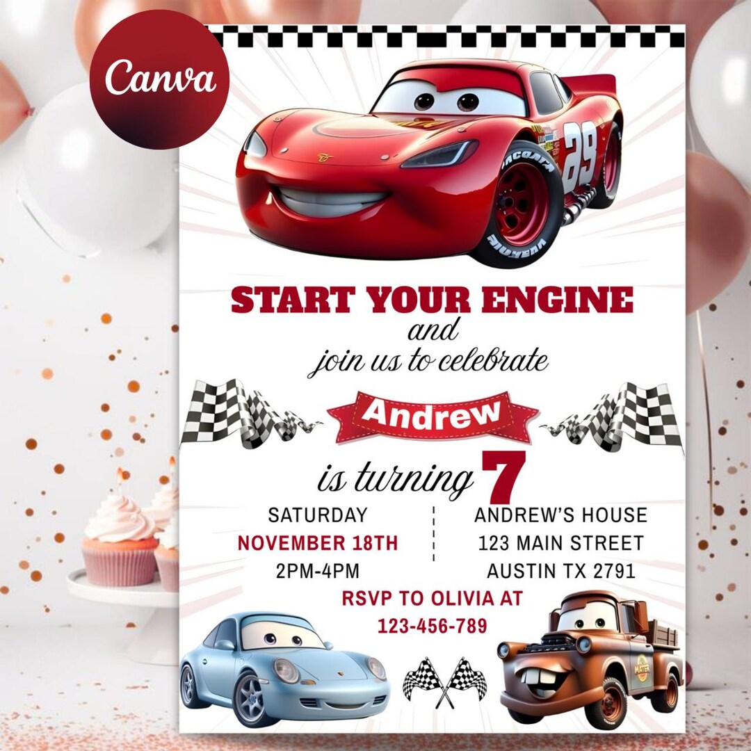 Editable Race Car Birthday Invitation: Racing Party Invite (PDF) - Etsy