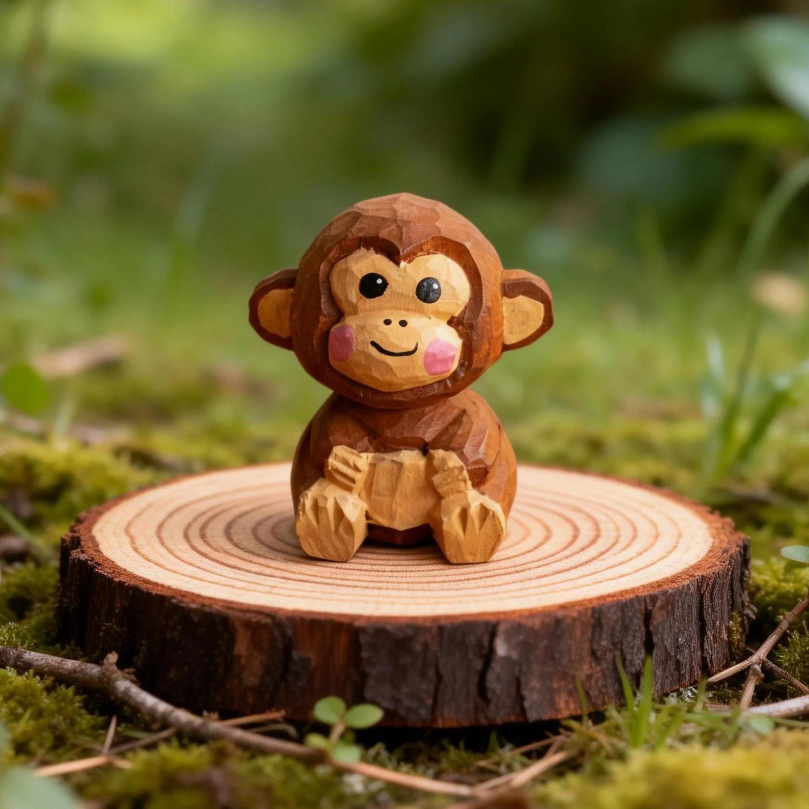 Wooden Monkey Carving - Miniature Hand Carved Animal Figurine, Cute ...