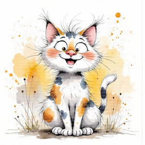 14 Scruffy Doodle Cats | Whimsical Cartoon Kitten Clipart | Watercolor ...