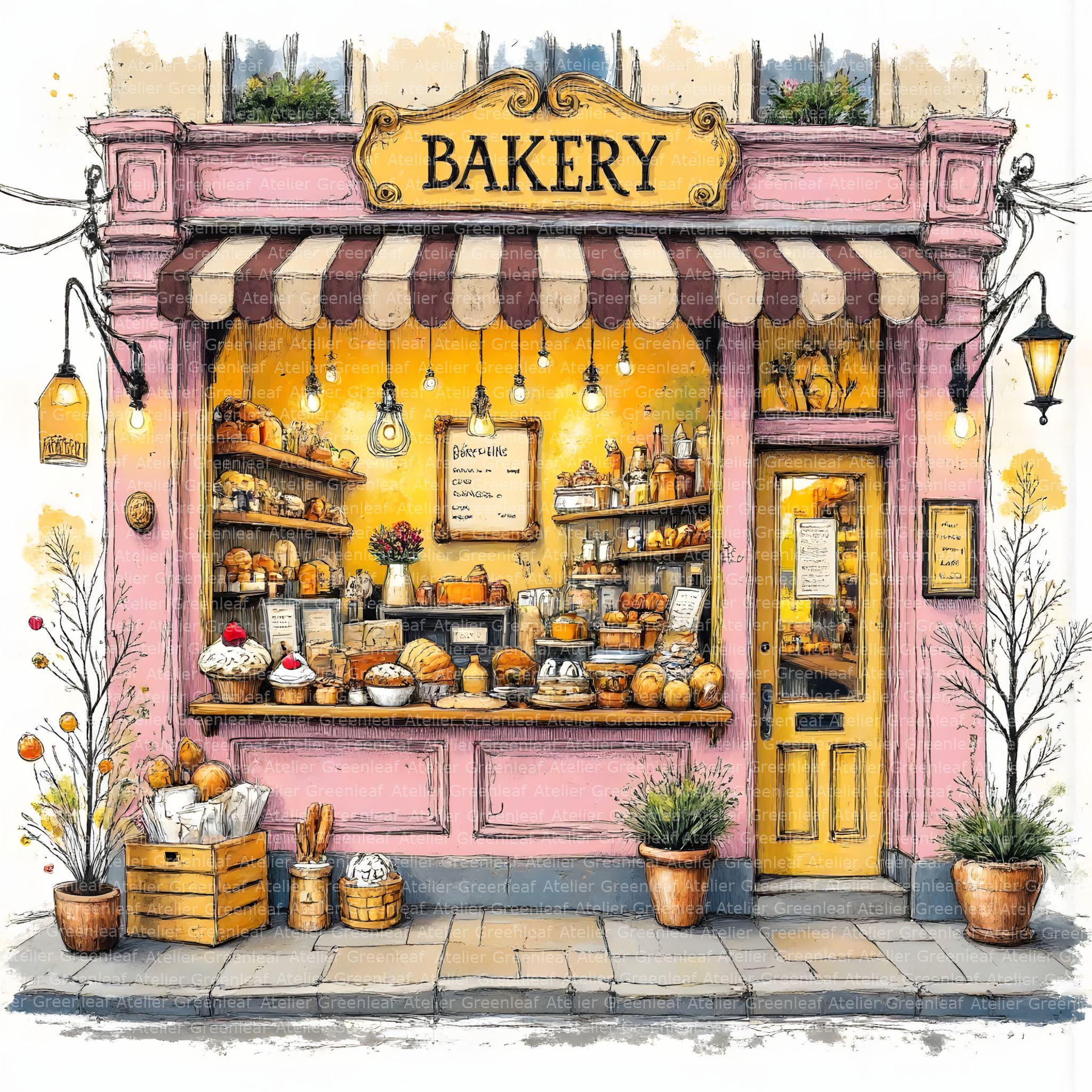 26 Whimsical Bakery Shop Clipart | Sweet Storefront Art | Bold Outline ...