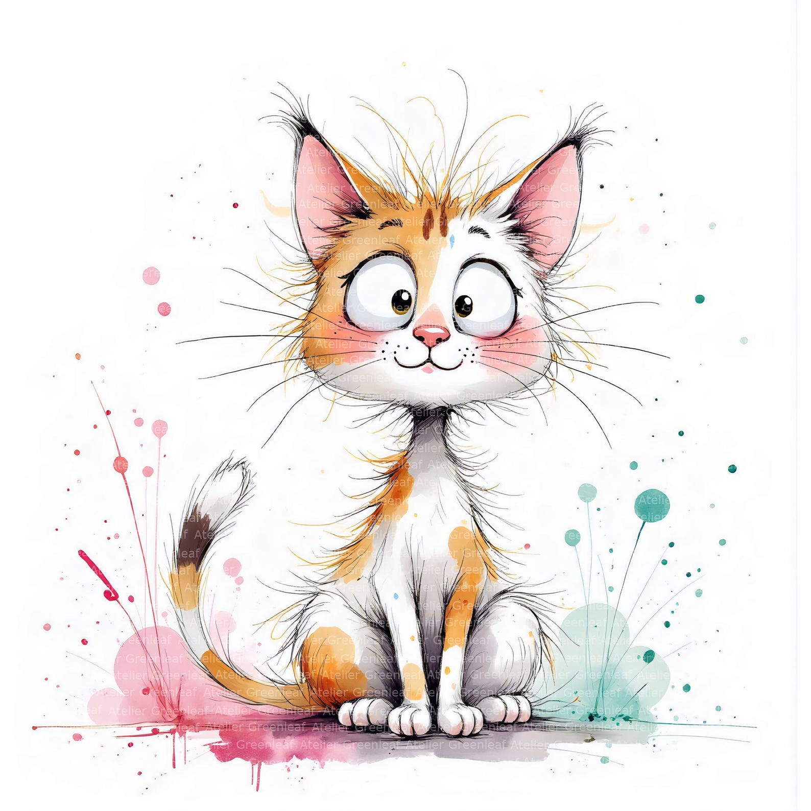 14 Scruffy Doodle Cats | Whimsical Cartoon Kitten Clipart | Watercolor ...