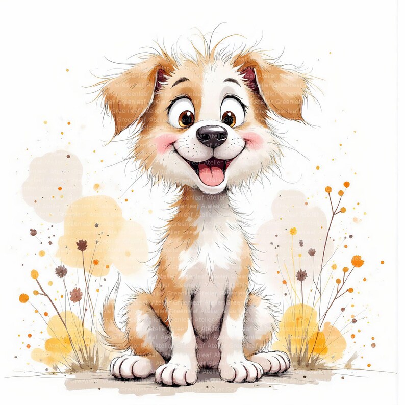15 Scruffy Doodle Dogs | Whimsical Cartoon Puppy Clipart | Watercolor ...