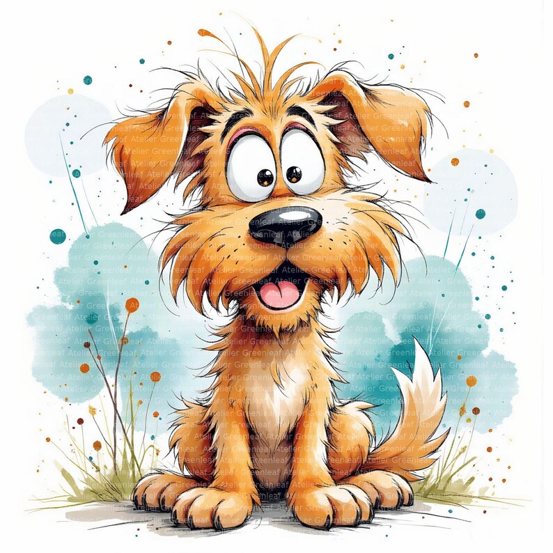15 Scruffy Doodle Dogs | Whimsical Cartoon Puppy Clipart | Watercolor ...