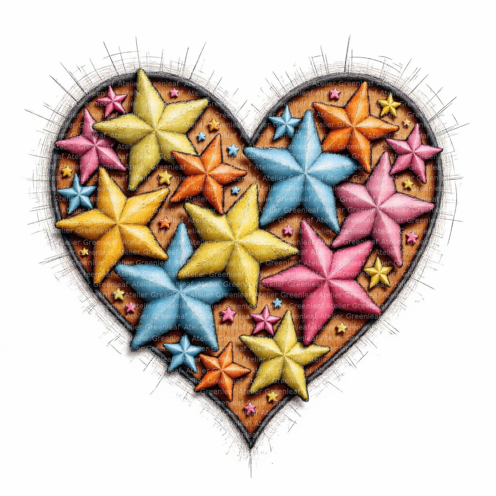 18 Sketch Hearts | Colorful Modern 3D Heart Art | Digital Download - Etsy