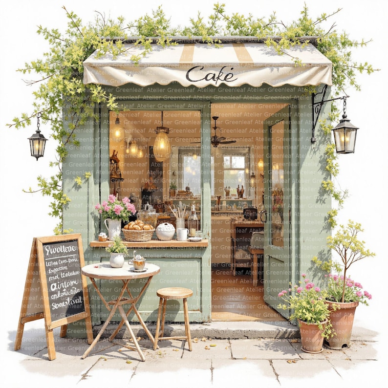 14 Street Cafe Clipart, Cafe Drawing, Printable Watercolor, Jpgs ...
