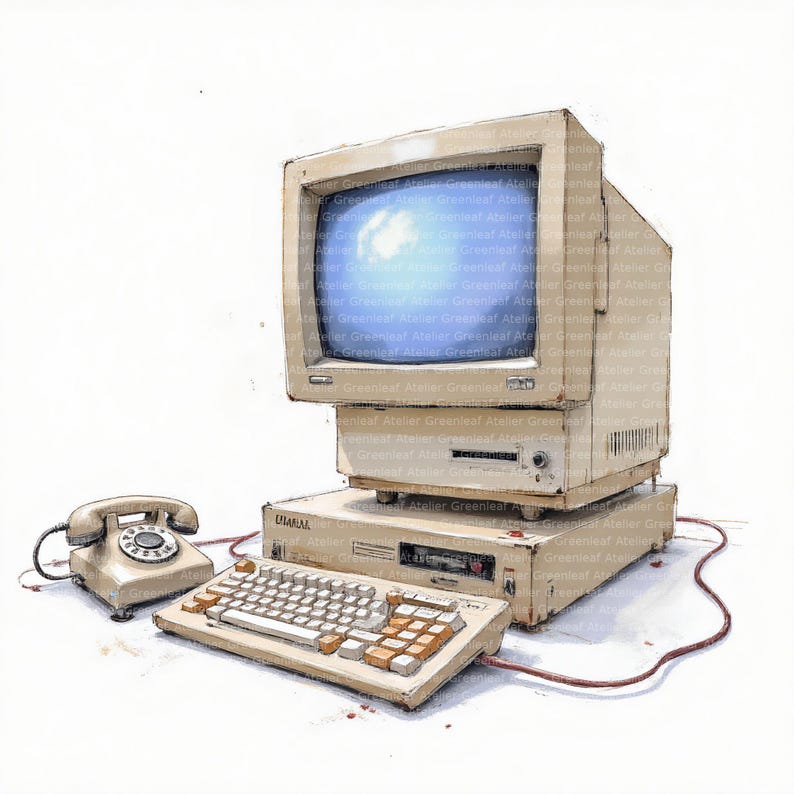 10 Watercolor Vintage Computer Clipart | Retro CRT Desktop | Digital ...