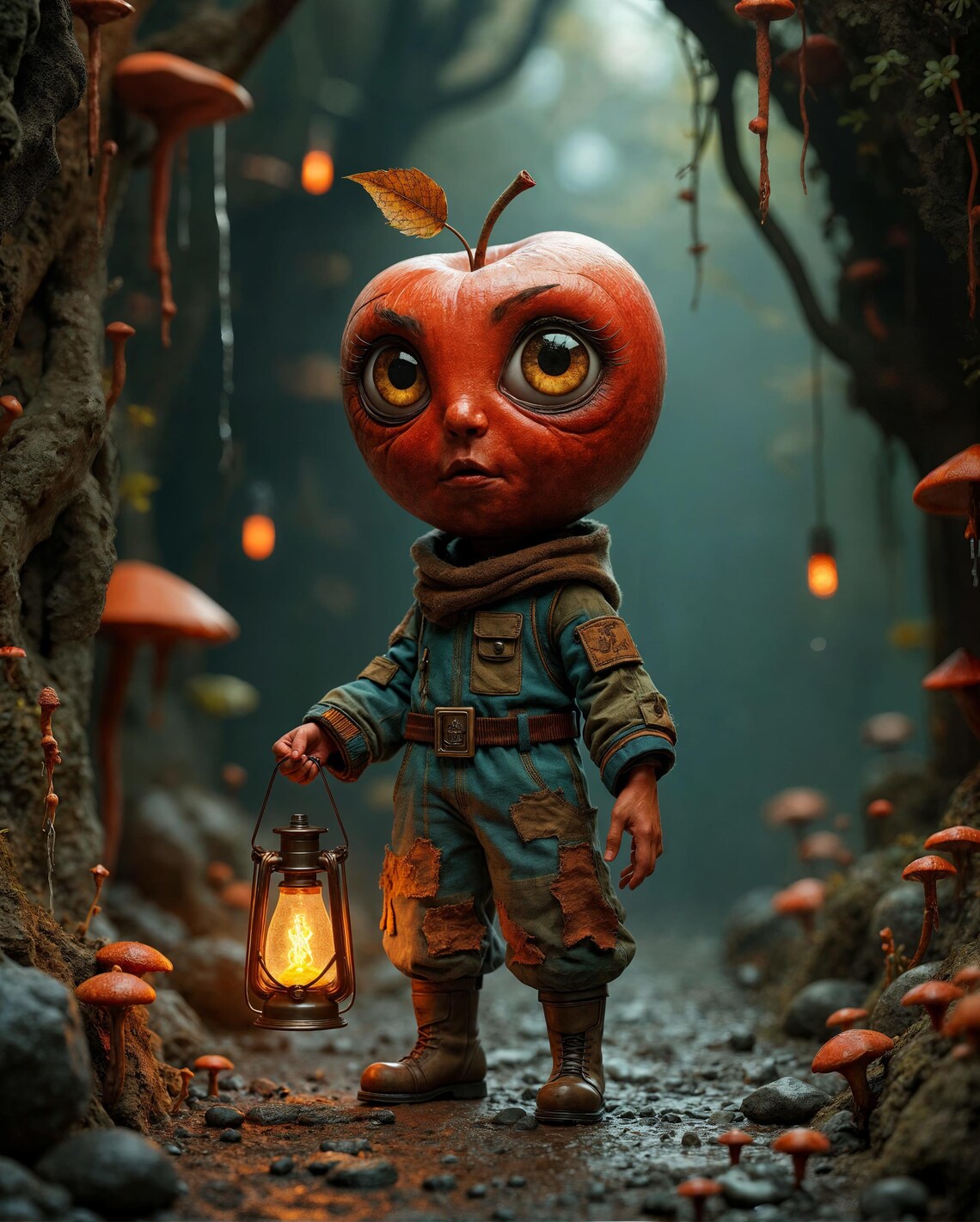 Anthro Apple Character Art Print | Whimsical Forest Wall Art (digital ...