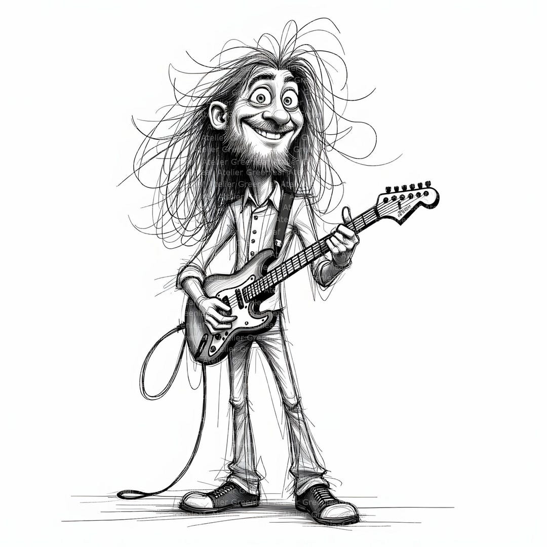 16 Rockers Pencil Portrait | Sketch Art Prints | Scribble Style Pen Ink ...