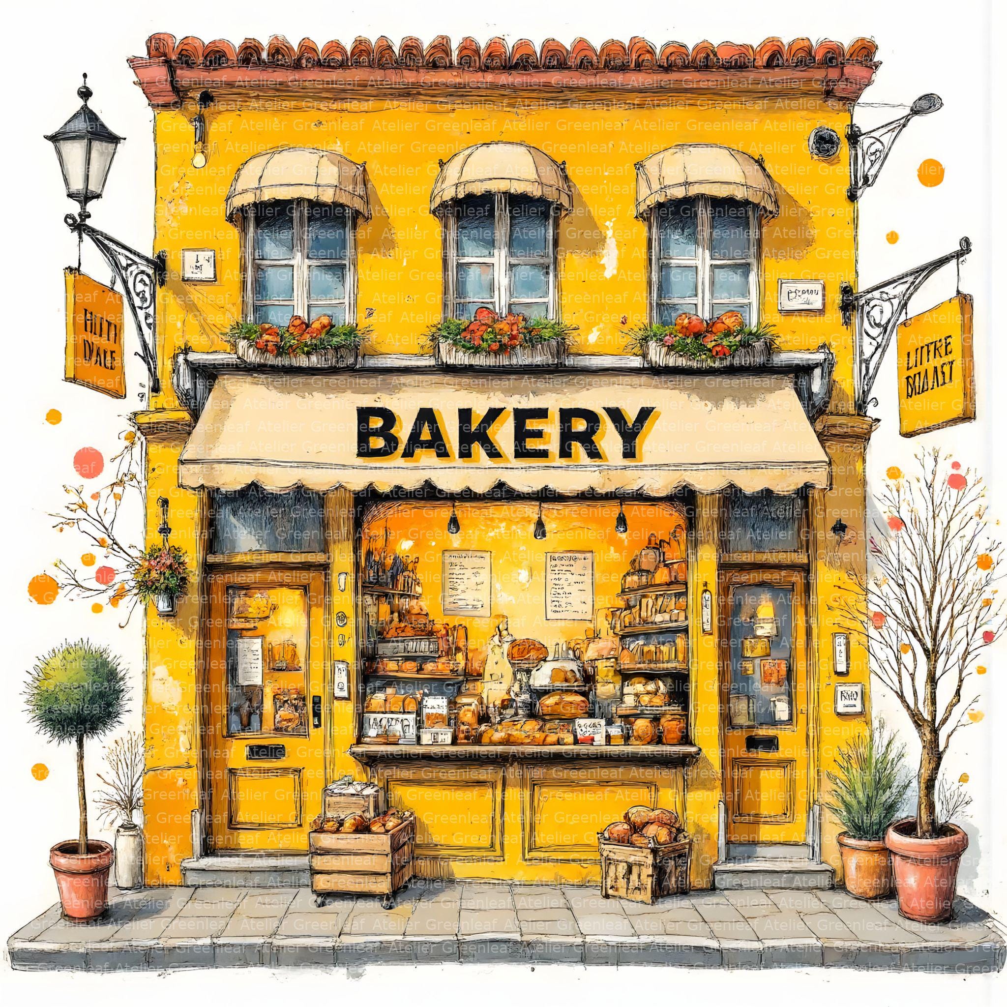 26 Whimsical Bakery Shop Clipart | Sweet Storefront Art | Bold Outline ...