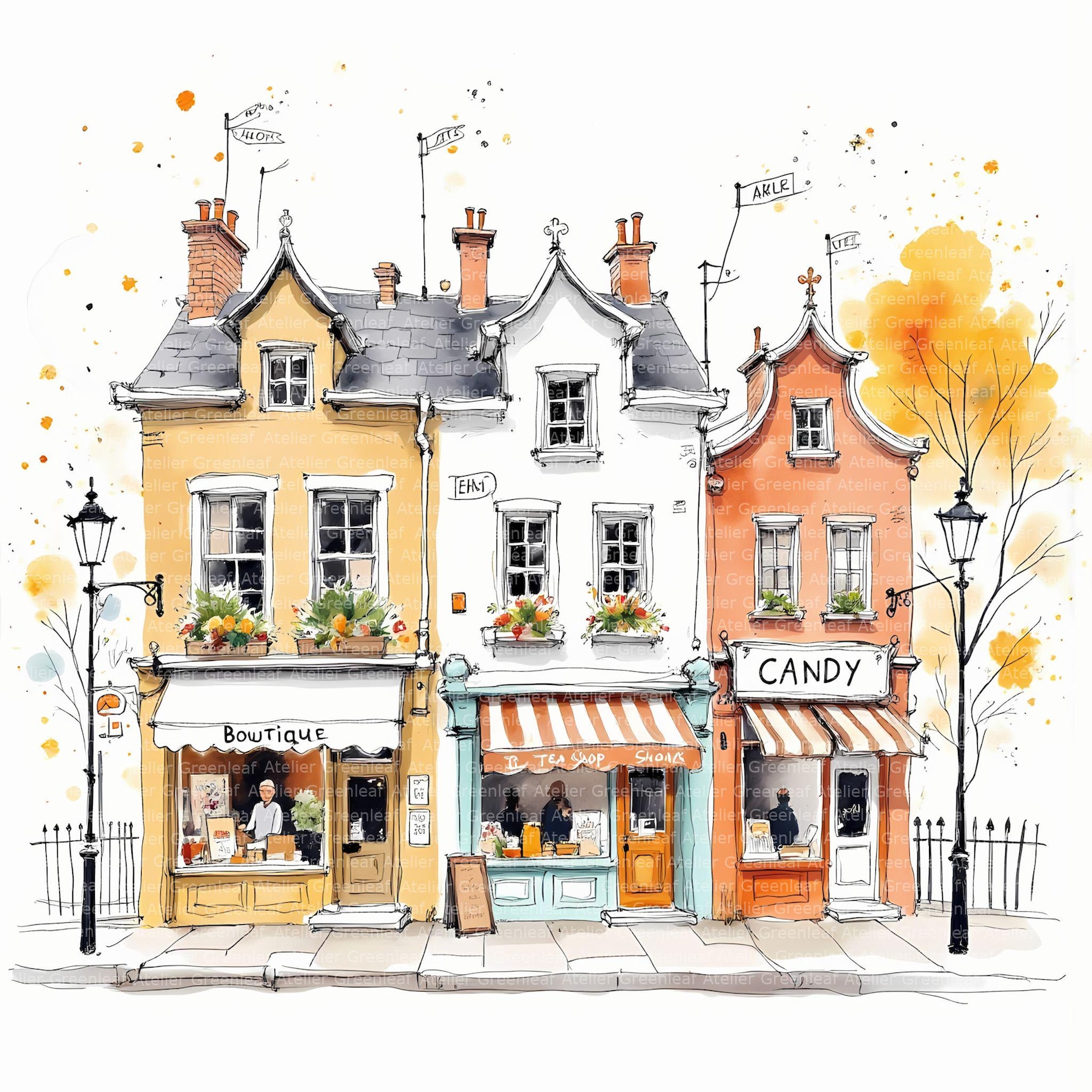 14 Doodle Main Street Shops Clipart | Whimsical Storefront Art ...