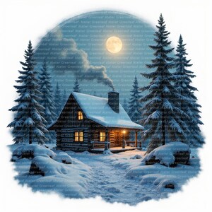 18 Snowy Cabin Log Clipart | Winter Cabin | Pine Trees, Mountain ...
