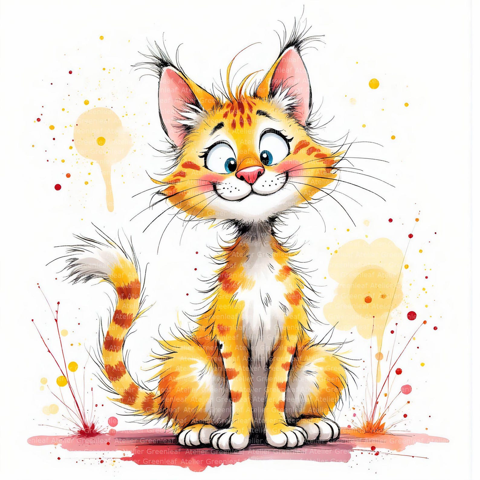 14 Scruffy Doodle Cats | Whimsical Cartoon Kitten Clipart | Watercolor ...