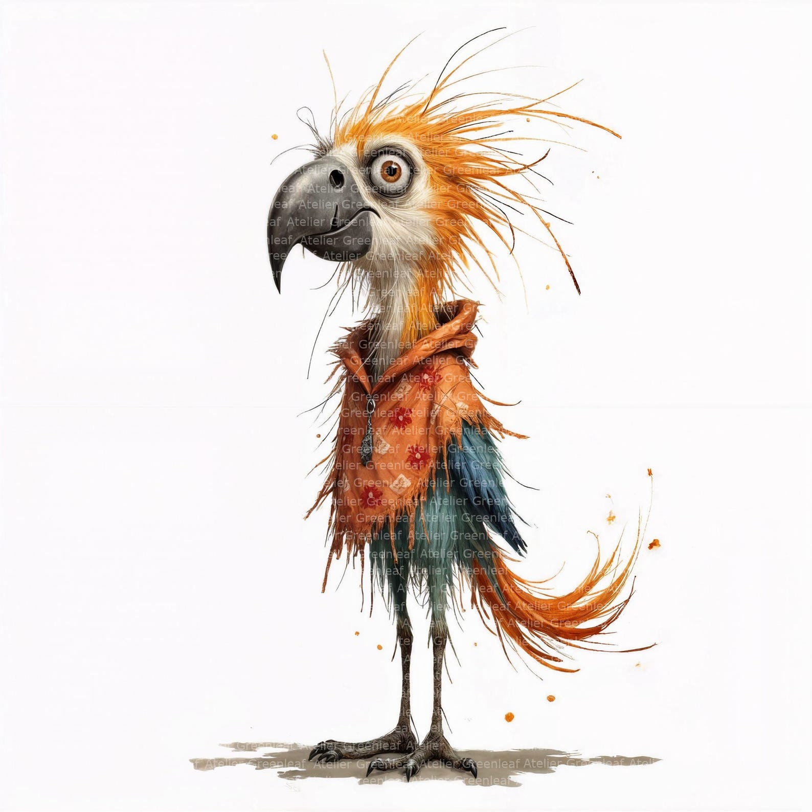15 Scruffy Birds | Funny Skinny Bird Clipart | Watercolor Illustration ...
