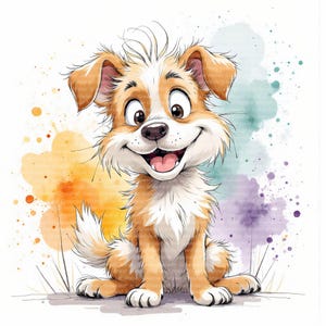 15 Scruffy Doodle Dogs | Whimsical Cartoon Puppy Clipart | Watercolor ...