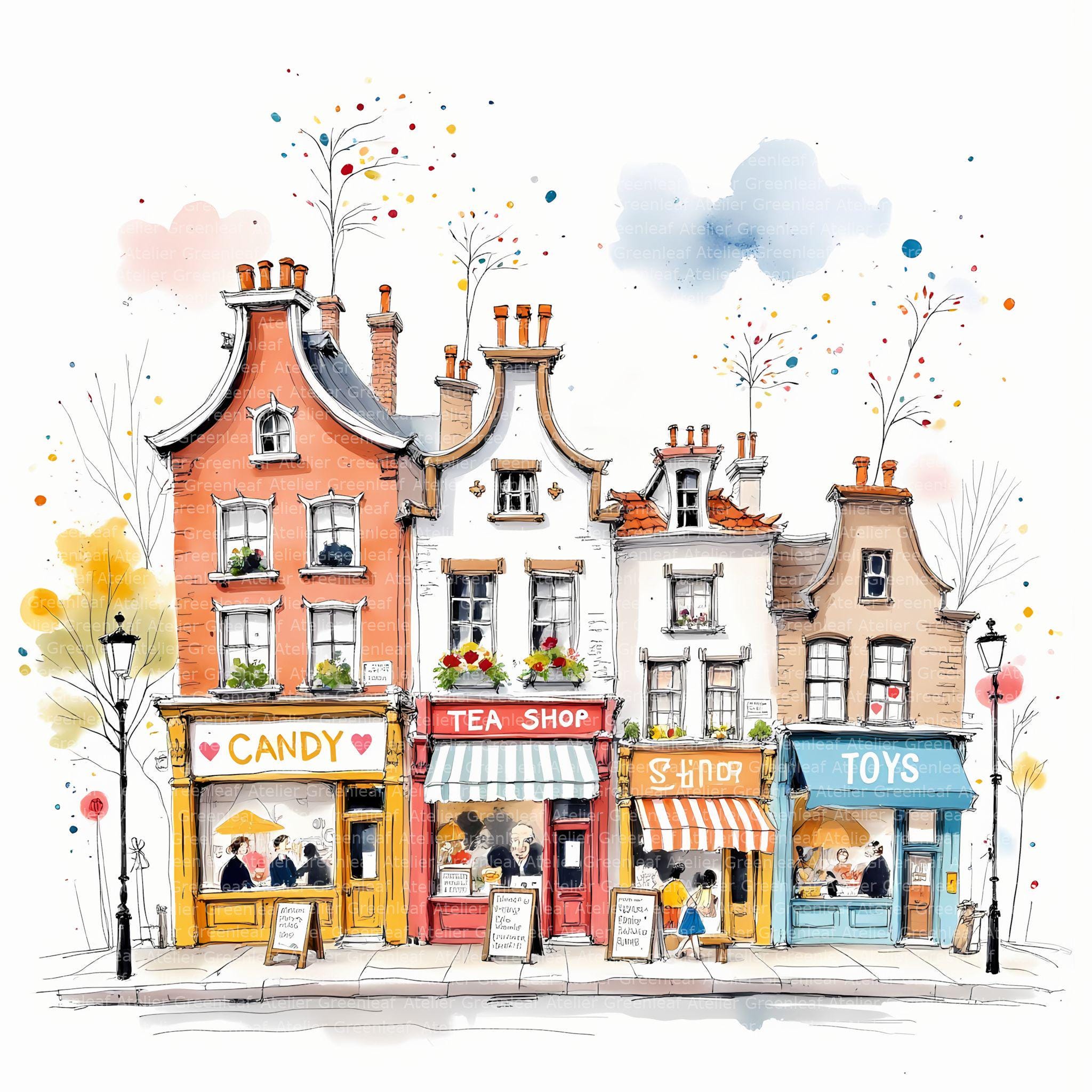 14 Doodle Main Street Shops Clipart | Whimsical Storefront Art ...
